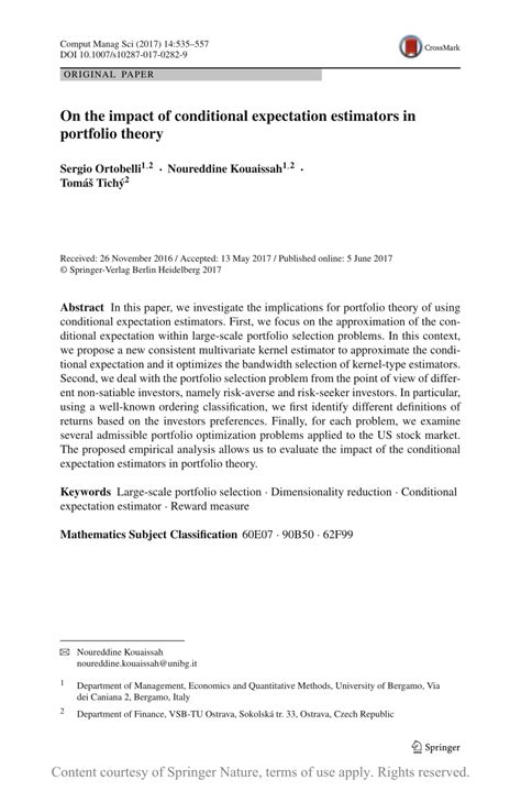 On The Impact Of Conditional Expectation Estimators In Portfolio Theory Request Pdf