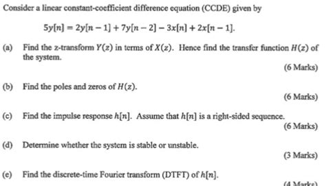 Solved Consider A Linear Constant Coefficient Difference