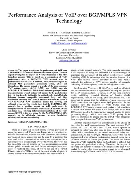 Performance Analysis Of Voip Over Bgp Mpls Vpn Technology Pdf Multiprotocol Label Switching