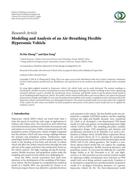 Pdf Modeling And Analysis Of An Air Breathing Flexible Hypersonic Vehicle