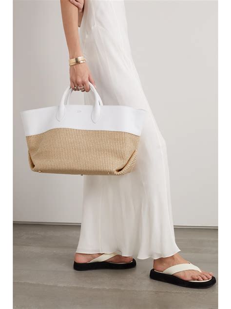 Khaite Amelia Medium Raffia And Leather Tote In White Modesens