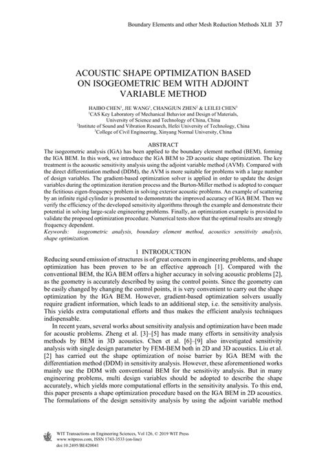 Pdf Acoustic Shape Optimization Based On Isogeometric Bem With Adjoint Variable Method
