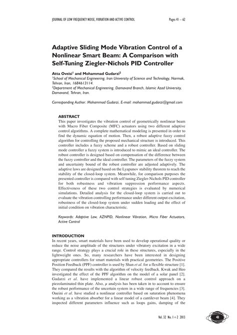 Pdf Adaptive Sliding Mode Vibration Control Of A Nonlinear Smart Beam A Comparison With Self