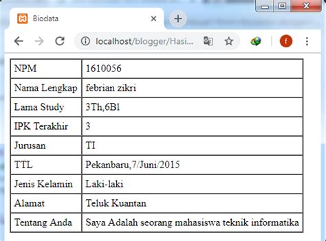 Cara Membuat Form Input Biodata Dan Menampilkannya Dengan HTML Dan PHP Zikri Tekno