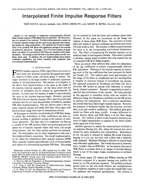 Interpolated Finite Impulse Response Filters Pdf Low Pass Filter