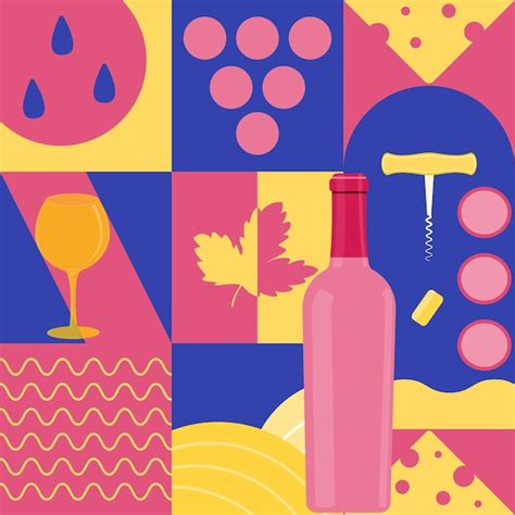 바우하우스 스타일의 기하학적 패턴이 있는 와인 레스토랑의 배경 프리미엄 벡터