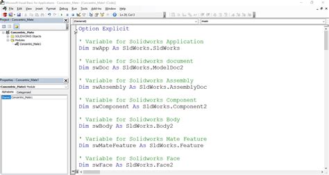 solidworks vba macro add concentric mate the cad coder