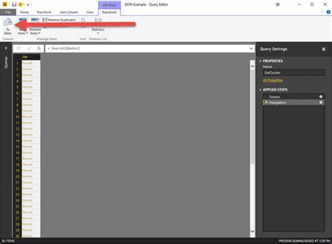json converting response data from api into table in power bi using