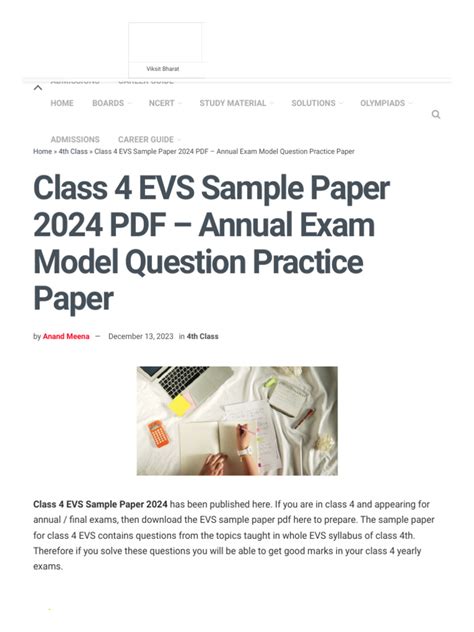 Class 4 Evs Sample Paper 2024 Pdf Annual Exam Model Question Practice Paper Pdf