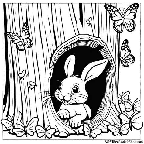 Curious Bunny In Tree Trunk Coloring Page Lulu Pages