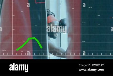 Animation Of Digital Interface With Green Lines Statistics Recording And Data Processing Over
