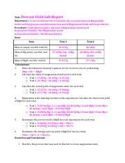 Joseph Bailey 5 06 Percent Yield Lab Report Docx Title Percent Yield Lab Report Objective S