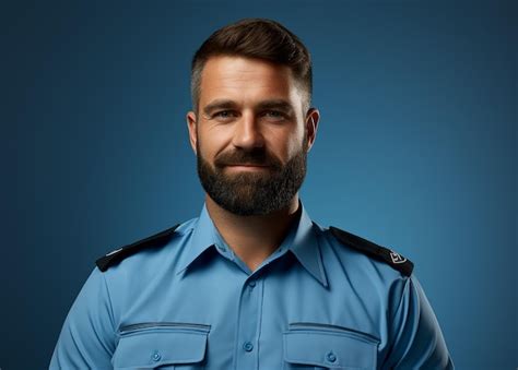 Premium Photo Isolated Security Guard On Plain Blue Background