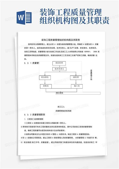 装饰工程质量管理组织机构图及其职责word模板下载 编号qeaonpjp 熊猫办公