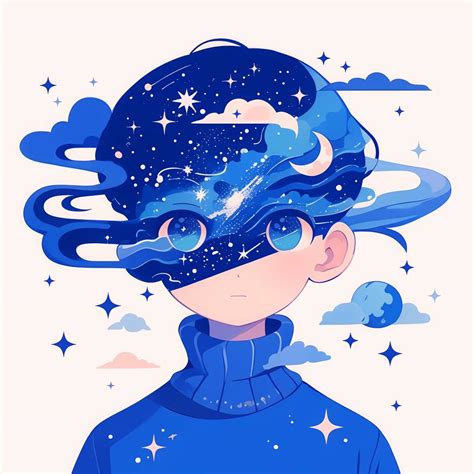 평면적이고 미니멀한 일러스트 소년의 반신 셀카