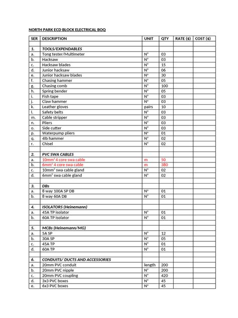 North Park Ecd Block Electrical Boq Pdf Electrical Connector