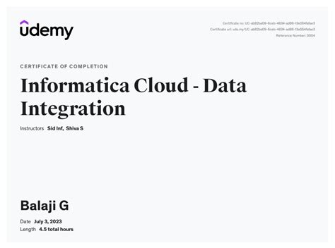 Udemy Course Completion Certificate Balaji G