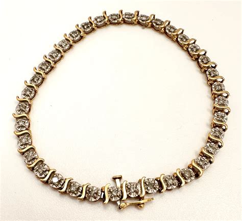 10k Yellow Gold 4mm Wide Diamond Tennis 7 Bracelet Safety Clasp 24