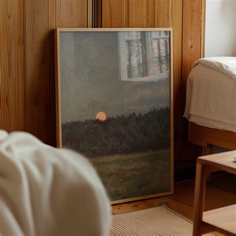 Moonrise Landscape Print Vintage Full Moon Forest Wall Art Moody