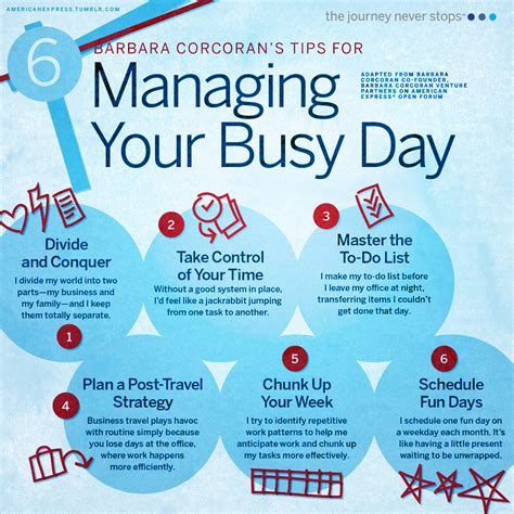 6 Tips For Managing Your Busy Day Infographic Facts