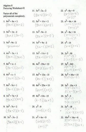 Factoring General Quadratic Trinomial Worksheet
