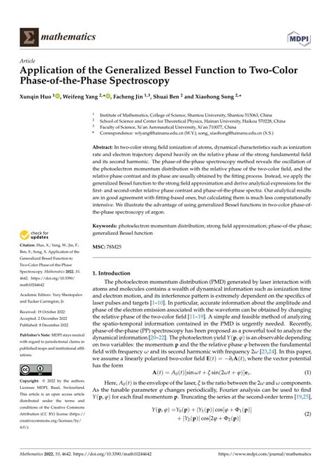 Pdf Application Of The Generalized Bessel Function To Two Color Phase