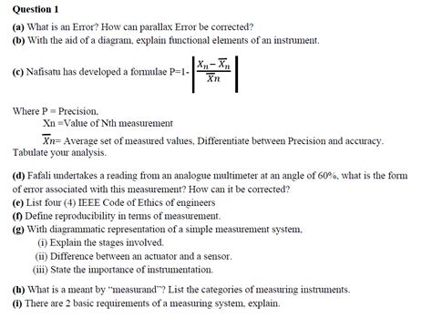 Solved Question 1 A What Is An Error How Can Parallax