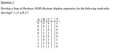 Solved Question 5 Develop A Sum Of Products Sop Boolean