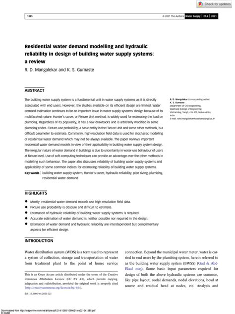 A Review On Residential Water Demand Modelling And Hydraulic Reliability In Design Of Building