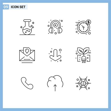 Mobile Interface Outline Set Of 9 Pictograms Of Full Arrow Dollar Party Holiday Editable Vector