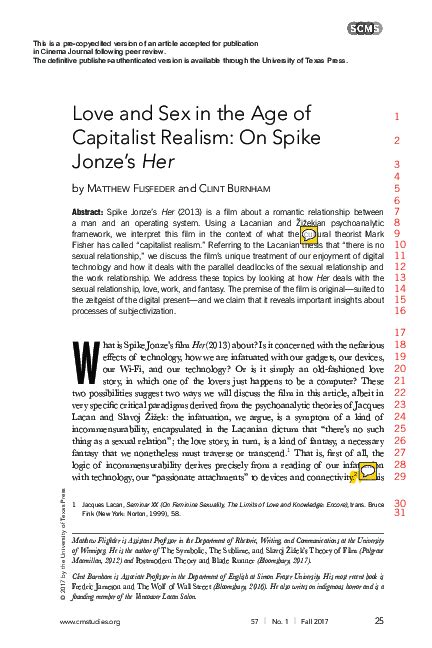 Pdf Love And Sex In The Age Of Capitalist Realism On Spike Jonzes Her