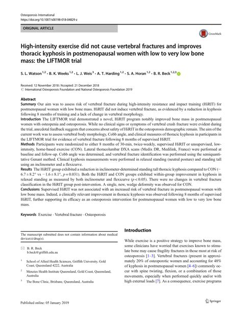 Pdf High Intensity Exercise Did Not Cause Vertebral Fractures And