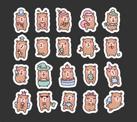 귀여운 카와이 카피바라 스티커 북마크 프리미엄 벡터