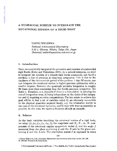 Pdf A Numerical Scheme To Integrate The Rotational Motion Of A Rigid Body
