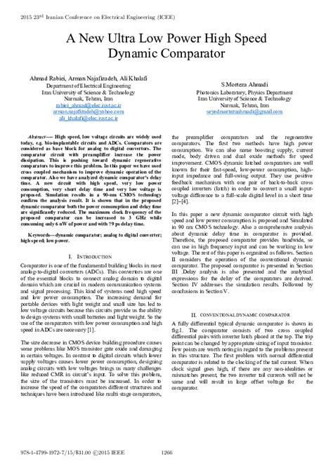 Pdf A New Ultra Low Power High Speed Dynamic Comparator Morteza Ahmadi