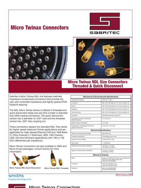 Micro Twinax Connectors Pdf Electrical Connector Electronic Engineering