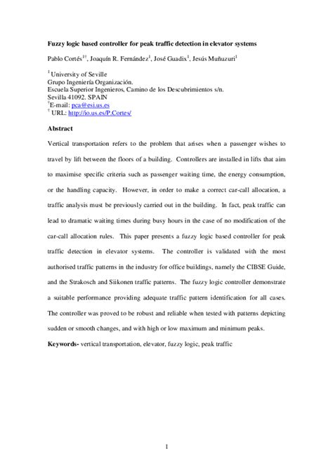 Pdf Fuzzy Logic Based Controller For Peak Traffic Detection In Elevator Systems
