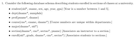 solved 1 consider the following database schema describing