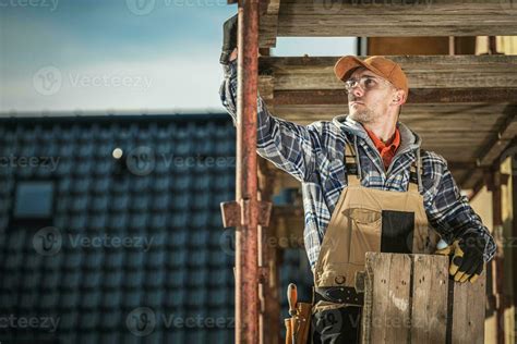 Scaffolding Assembly By Caucasian Construction Worker 24635599 Stock
