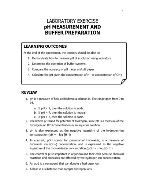 Worksheet 2 Ph Measurement And Buffer Preparation Pdf Ph Hydroxide