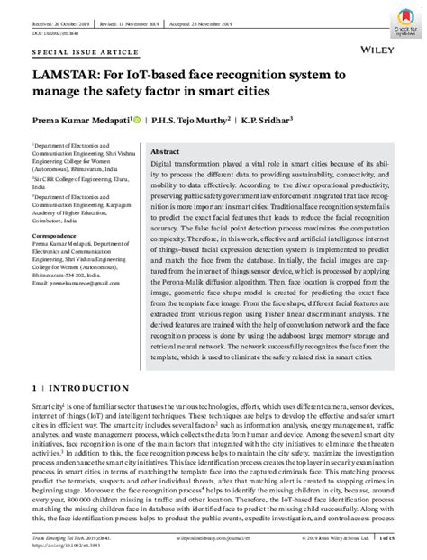 Pdf Lamstar For Iot‐based Face Recognition System To Manage The