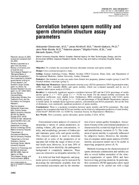 Pdf Correlation Between Sperm Motility And Sperm Chromatin Structure