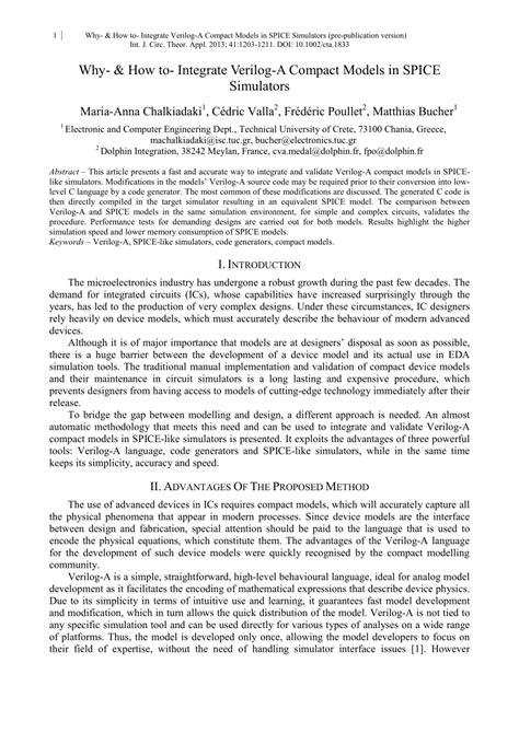 Pdf Why‐ And How‐ To Integrate Verilog‐a Compact Models In Spice Simulators