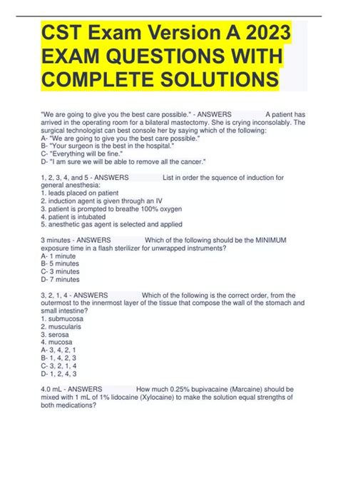 CST Exam Version A EXAM QUESTIONS WITH COMPLETE SOLUTIONS CST Stuvia US