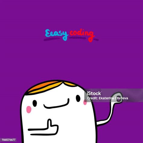 Mudah Coding Tangan Digambar Vektor Ilustrasi Dalam Gaya Kartun