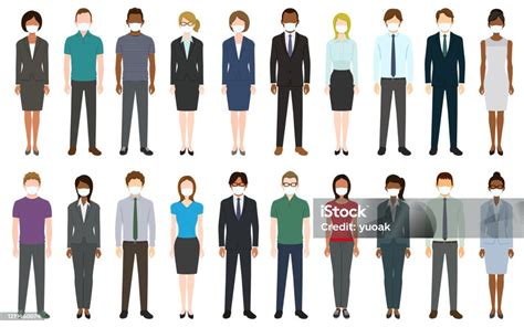 바이러스로부터 자신을 보호하는 의료 용 마스크를 착용한 사람들의 군중 보호 마스크에 대한 스톡 벡터 아트 및 기타 이미지 보호 마스크 사람들 비즈니스 Istock