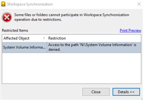access to the path is denied when running a workspace sync in vault