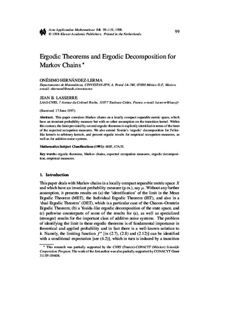 Pdf Ergodic Theorems And Ergodic Decomposition For Markov Chains