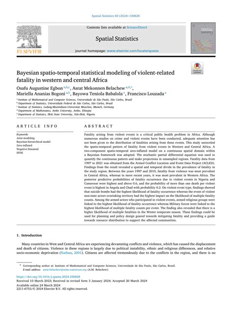 PDF Bayesian Spatio Temporal Statistical Modeling Of Violent Related Fatality In Western And