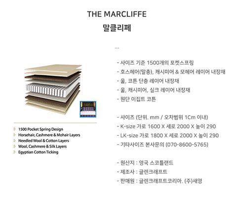 글렌크래프트 영국 호텔 왕실 말총침대 말클리페